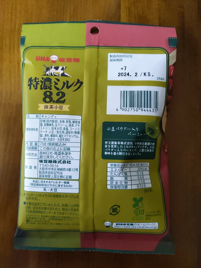 【高評価】UHA味覚糖 特濃ミルク 8．2 抹茶小豆の感想・クチコミ・商品情報【もぐナビ】
