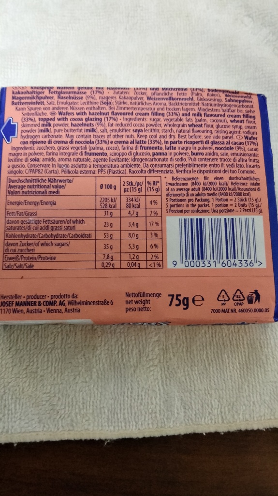 【中評価】JOSEF MANNER ＆ COMP． Manner wafers MILCH HASELNUSSS CHNITTENの感想 ...